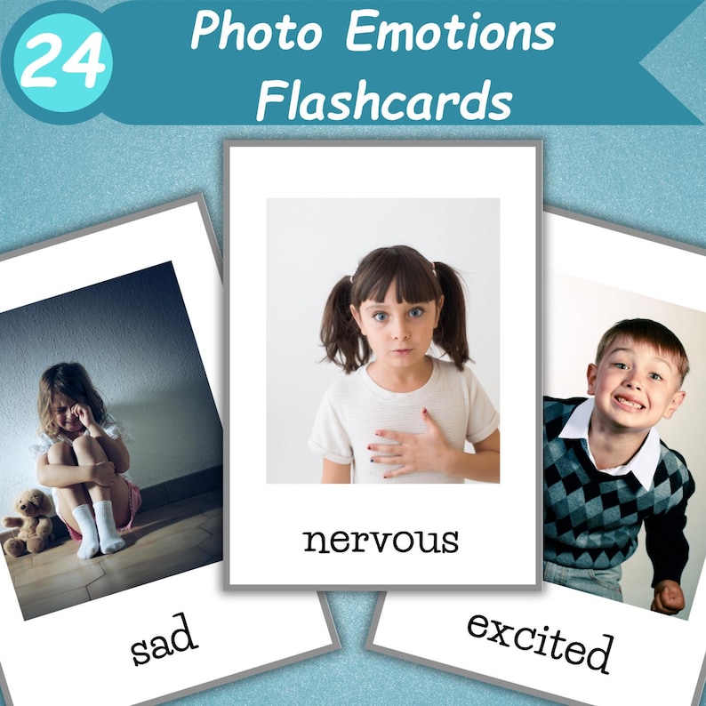 24 Photo Emotion Flash Cards for Kids | Printable Feelings Flash Cards ...
