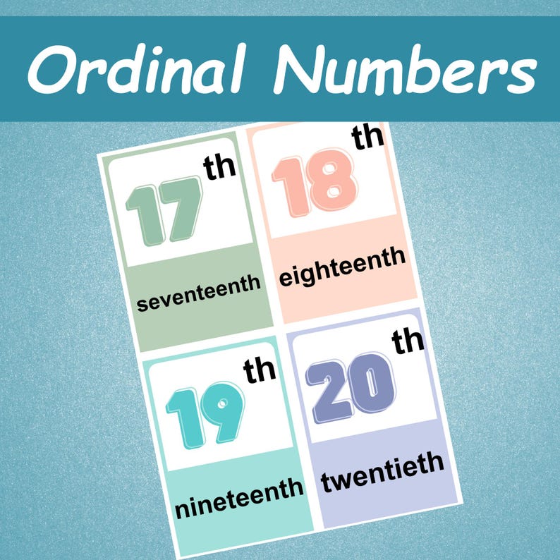 Ordinal Number Cards Montessori Math Flashcards for Kids Preschool ...