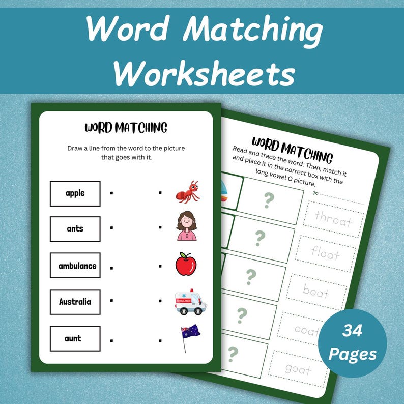 34 Word Matching Worksheets for Kids | Match the Name Game ...