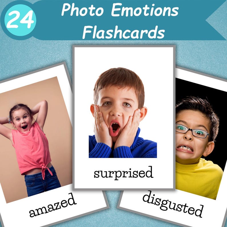 24 Photo Emotion Flash Cards for Kids | Printable Feelings Flash Cards ...