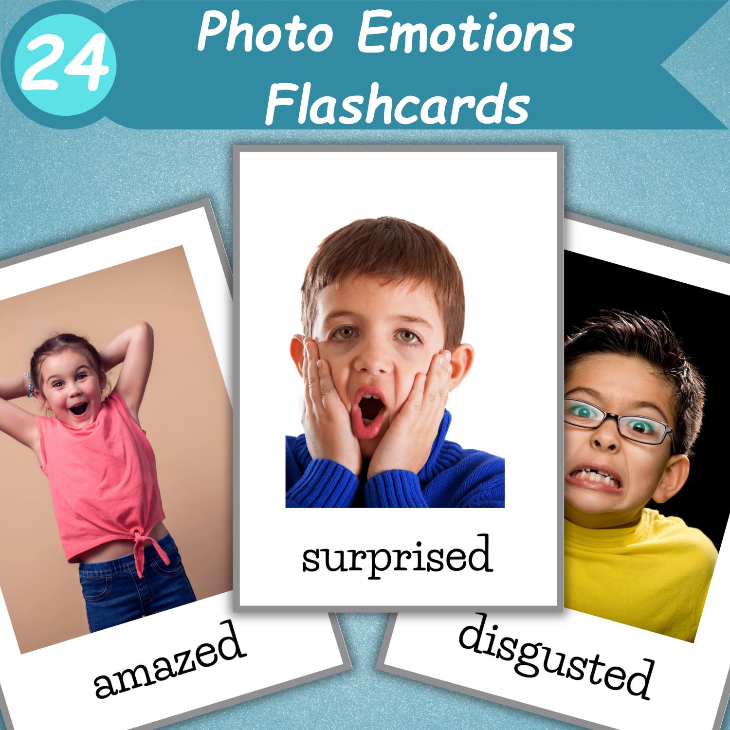 24 Photo Emotion Flash Cards for Kids | Printable Feelings Flash Cards ...