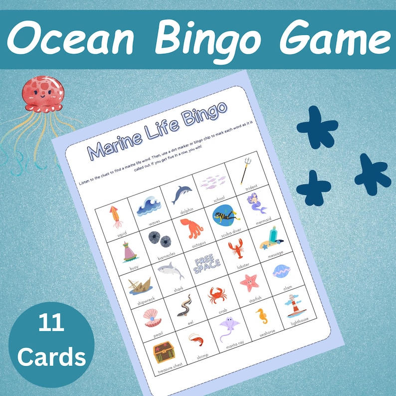 Ocean Bingo Game Printable | Marine Life Bingo for Kids | Ocean Animals ...