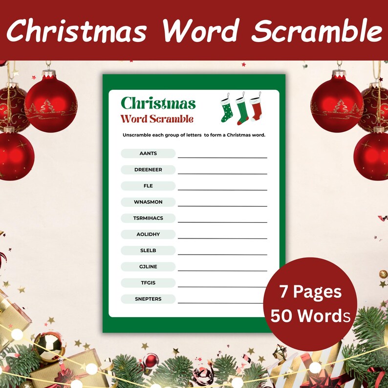 Christmas Word Scramble Game | Printable Christmas Game | Holiday Party ...