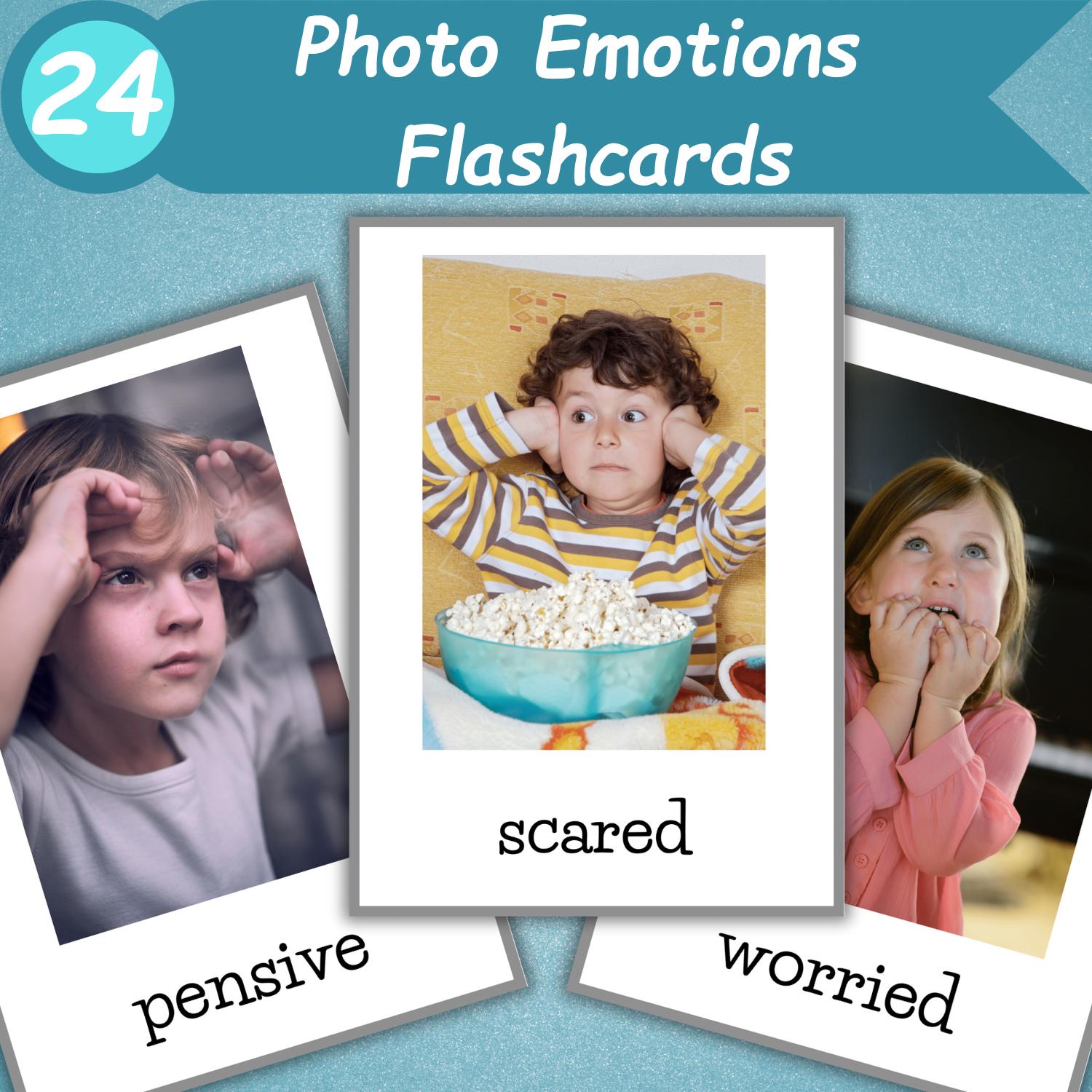24 Photo Emotion Flash Cards for Kids | Printable Feelings Flash Cards ...