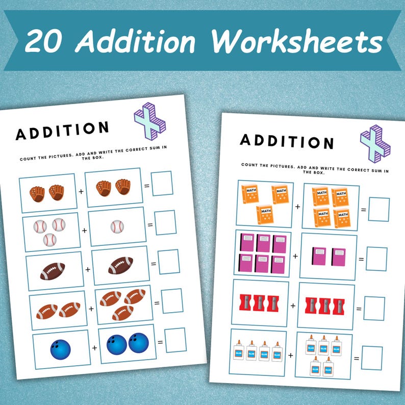 20 Addition Worksheets for Kids | Picture Addition Pages | Kindergarten ...