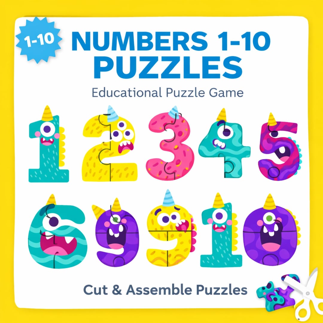 Numbers 1–10 Puzzle Printable | Monster Number Matching Game ...