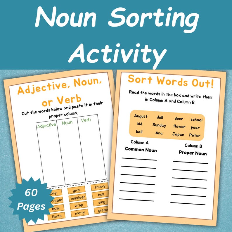 Nouns Sorting | 60 Nouns Worksheet | Parts of Speech Worksheet | Kids ...