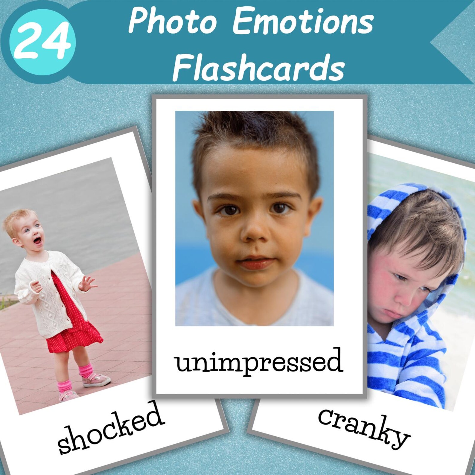 24 Photo Emotion Flash Cards for Kids | Printable Feelings Flash Cards ...