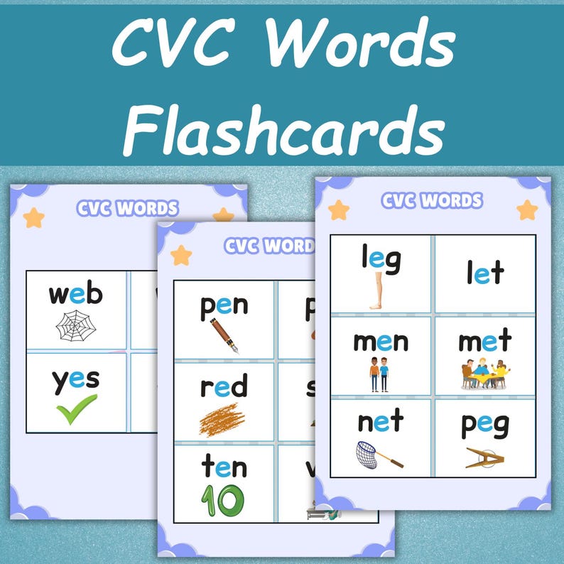 31 CVC Words Flash Cards | Montessori Phonics Cards | Preschool ...