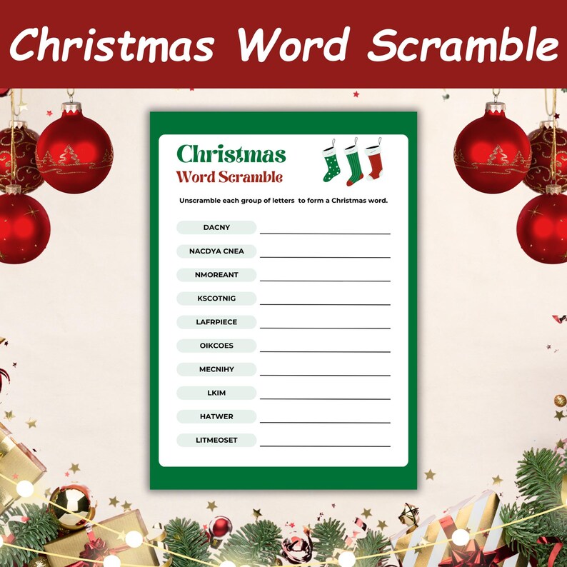 Christmas Word Scramble Game | Printable Christmas Game | Holiday Party ...