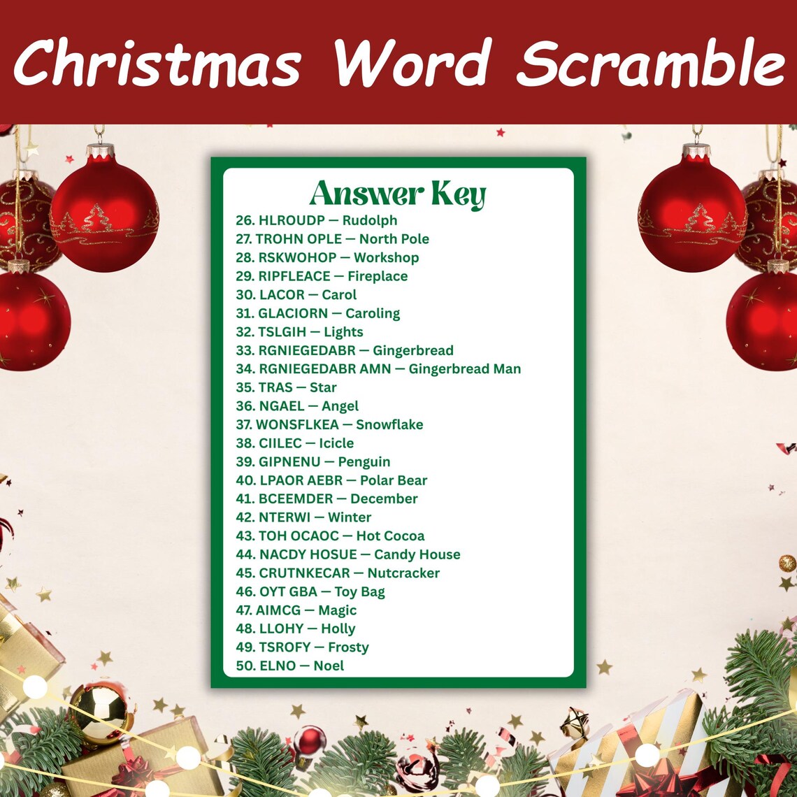 Christmas Word Scramble Game | Printable Christmas Game | Holiday Party ...