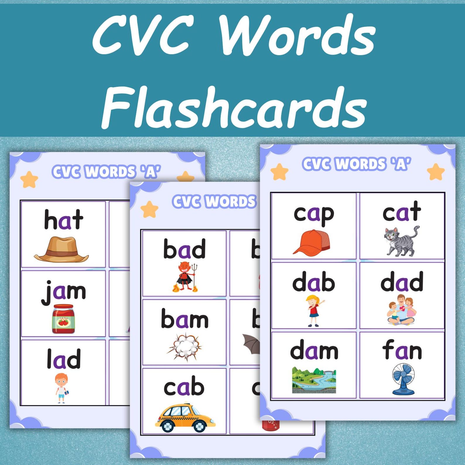 31 CVC Words Flash Cards | Montessori Phonics Cards | Preschool ...