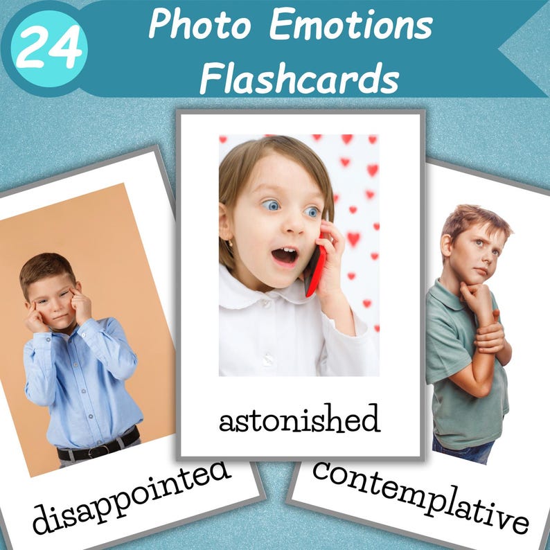 24 Photo Emotion Flash Cards for Kids | Printable Feelings Flash Cards ...