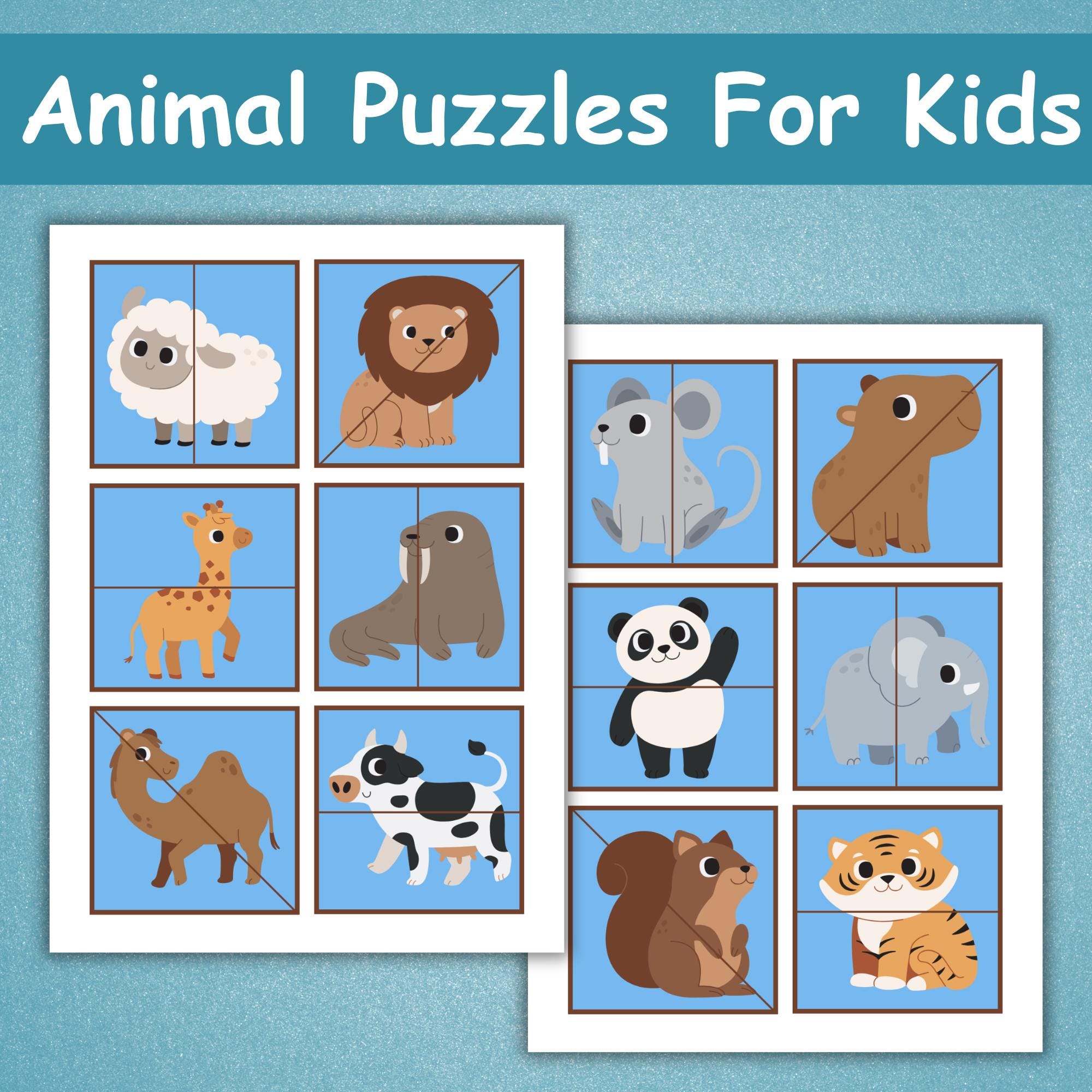 Animal Puzzles Printable for Kids | Preschool Animal Matching Worksheet ...