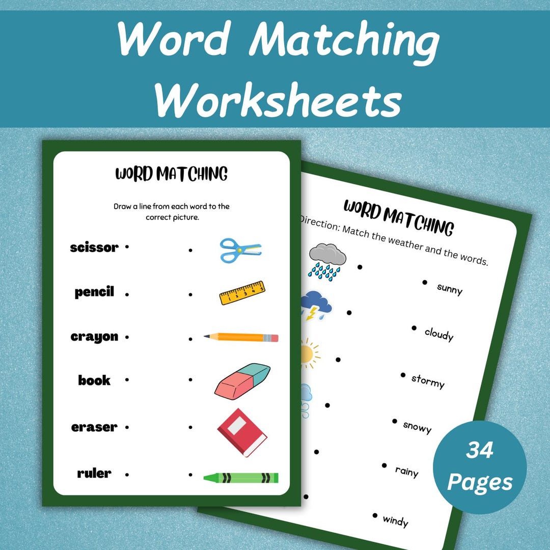 34 Word Matching Worksheets for Kids | Match the Name Game ...