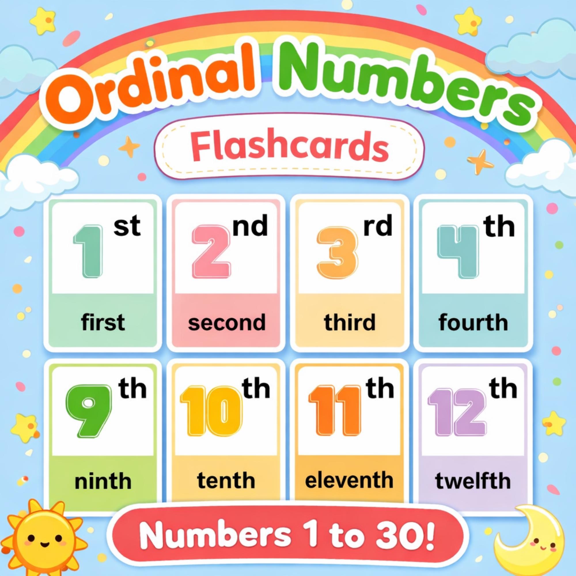 Ordinal Number Cards Montessori Math Flashcards for Kids Preschool ...