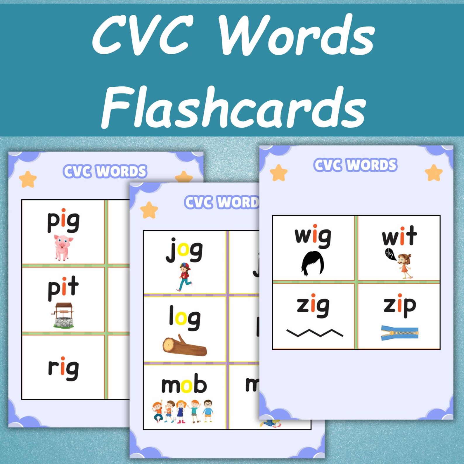 31 CVC Words Flash Cards | Montessori Phonics Cards | Preschool ...