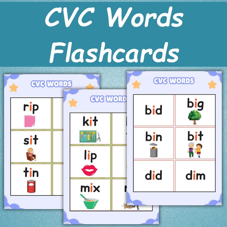31 CVC Words Flash Cards | Montessori Phonics Cards | Preschool ...