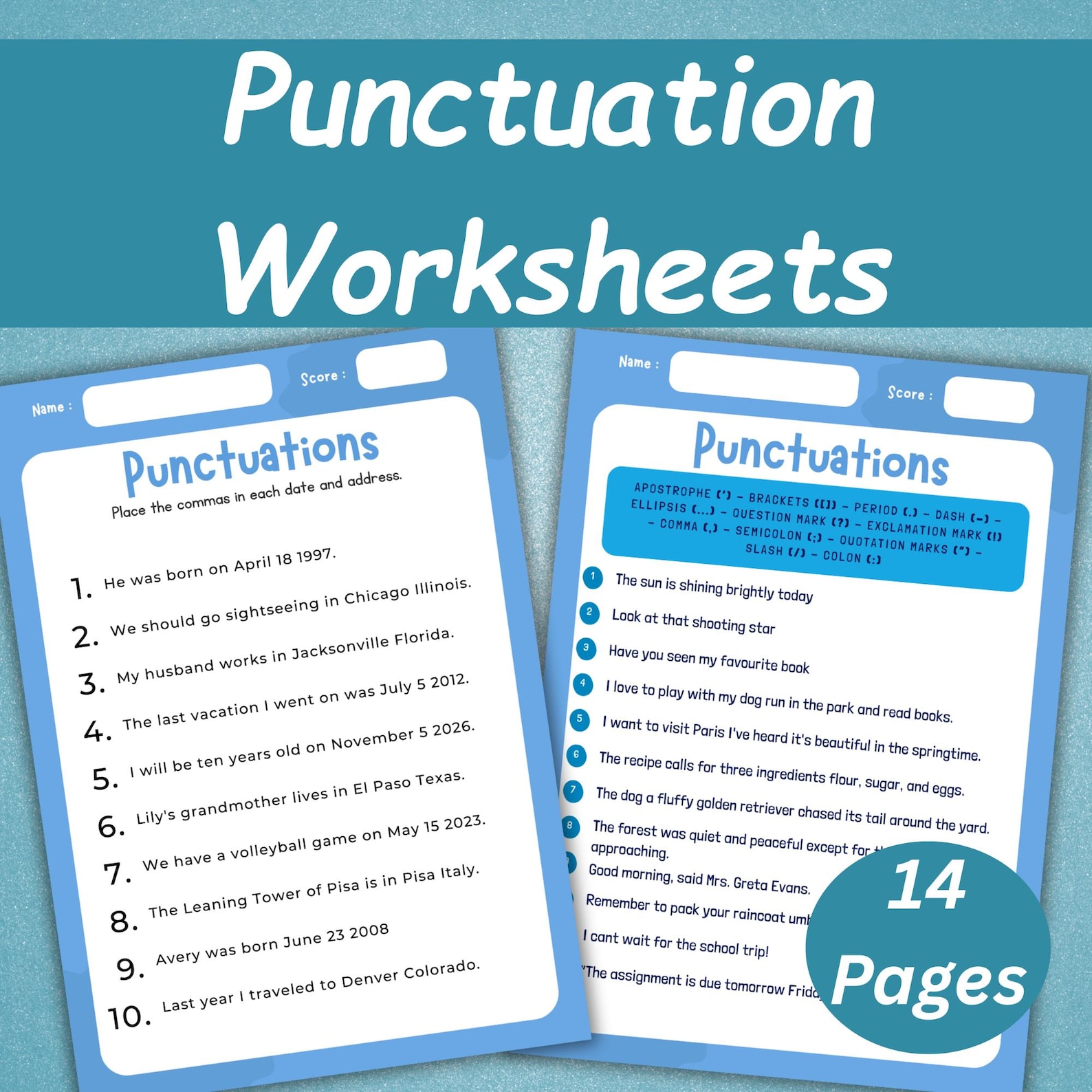 14 Punctuation Worksheets | Punctuation Practice Worksheets | Printable ...