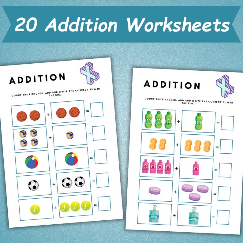 20 Addition Worksheets for Kids | Picture Addition Pages | Kindergarten ...