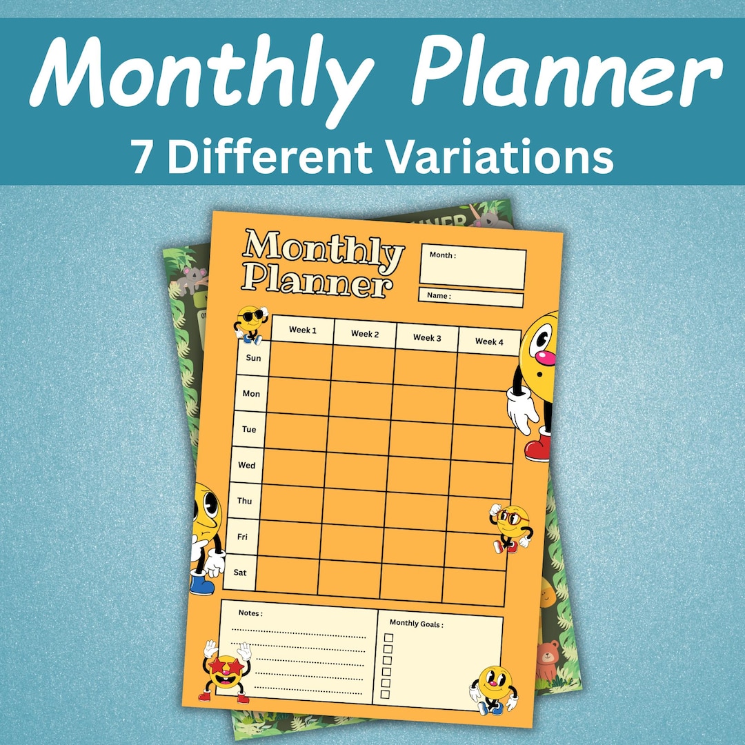 Kids Monthly Planner Printable | 7 Monthly Calendar Templates | Fun ...