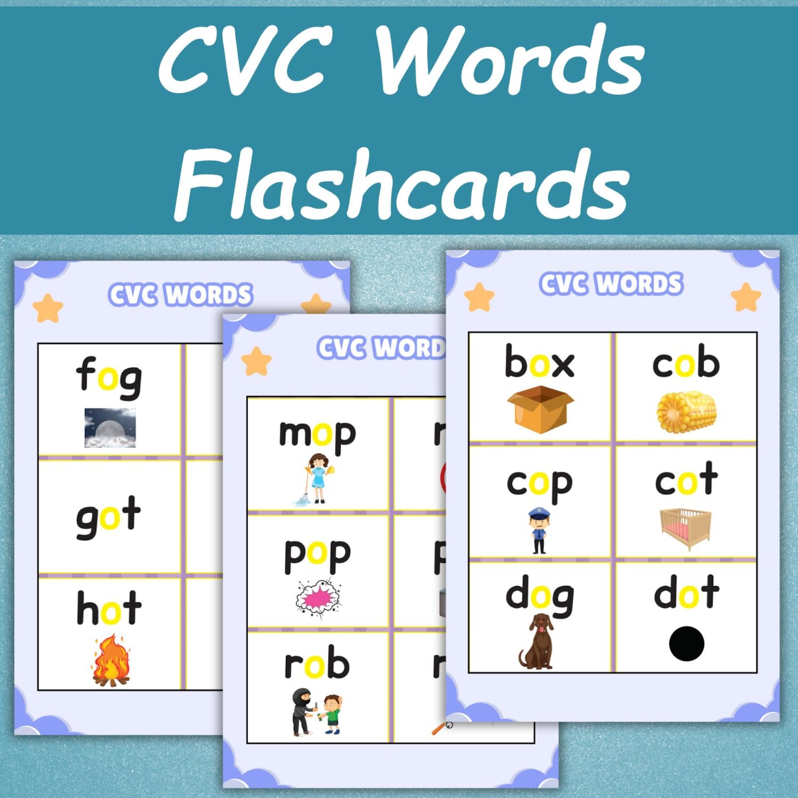 31 CVC Words Flash Cards | Montessori Phonics Cards | Preschool ...