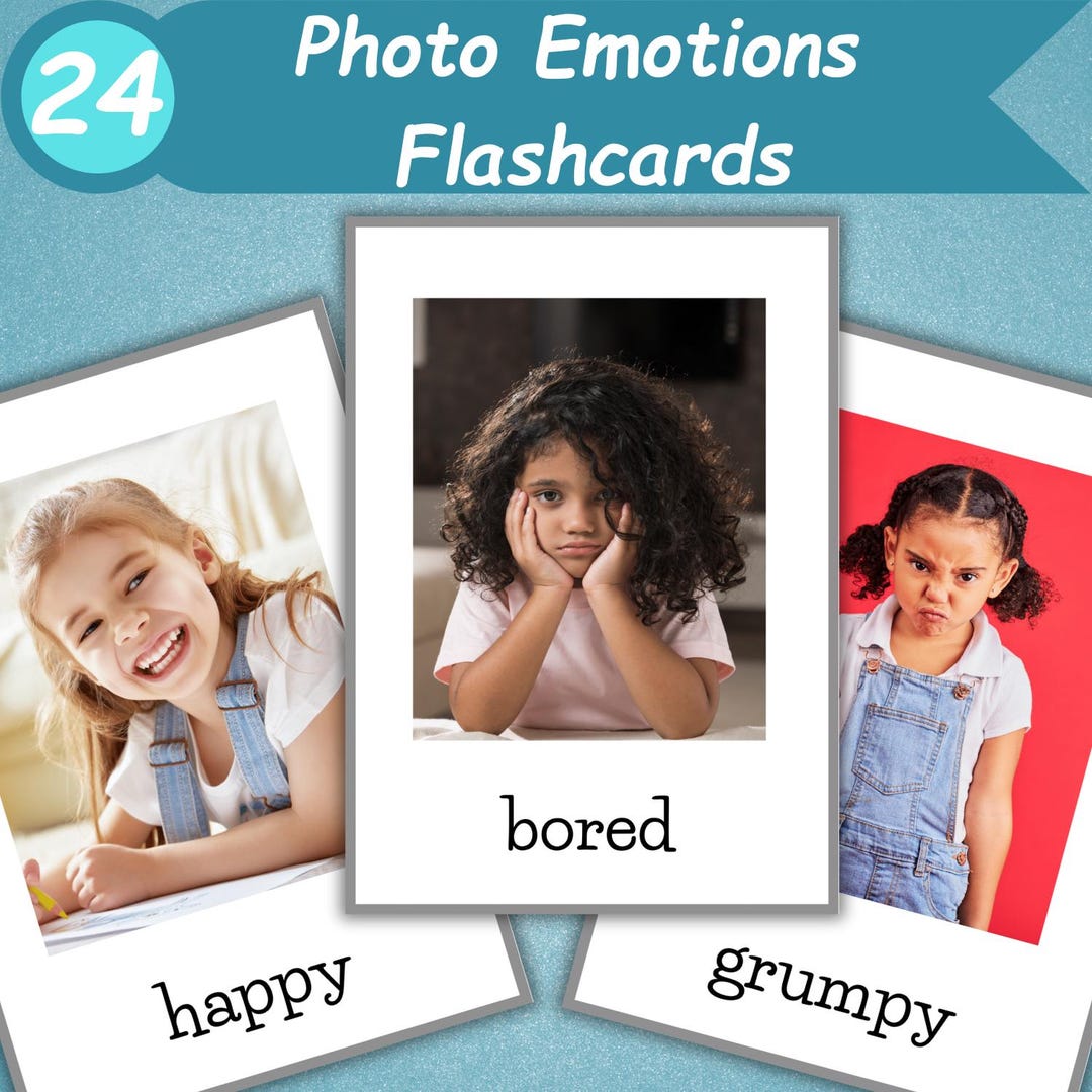 24 Photo Emotion Flash Cards for Kids | Printable Feelings Flash Cards ...