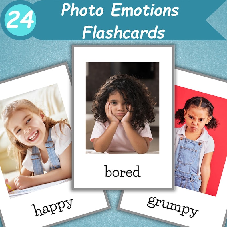 24 Photo Emotion Flash Cards for Kids | Printable Feelings Flash Cards ...