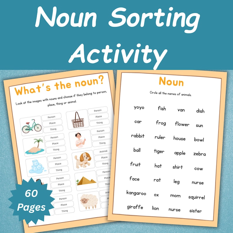 Nouns Sorting | 60 Nouns Worksheet | Parts of Speech Worksheet | Kids ...