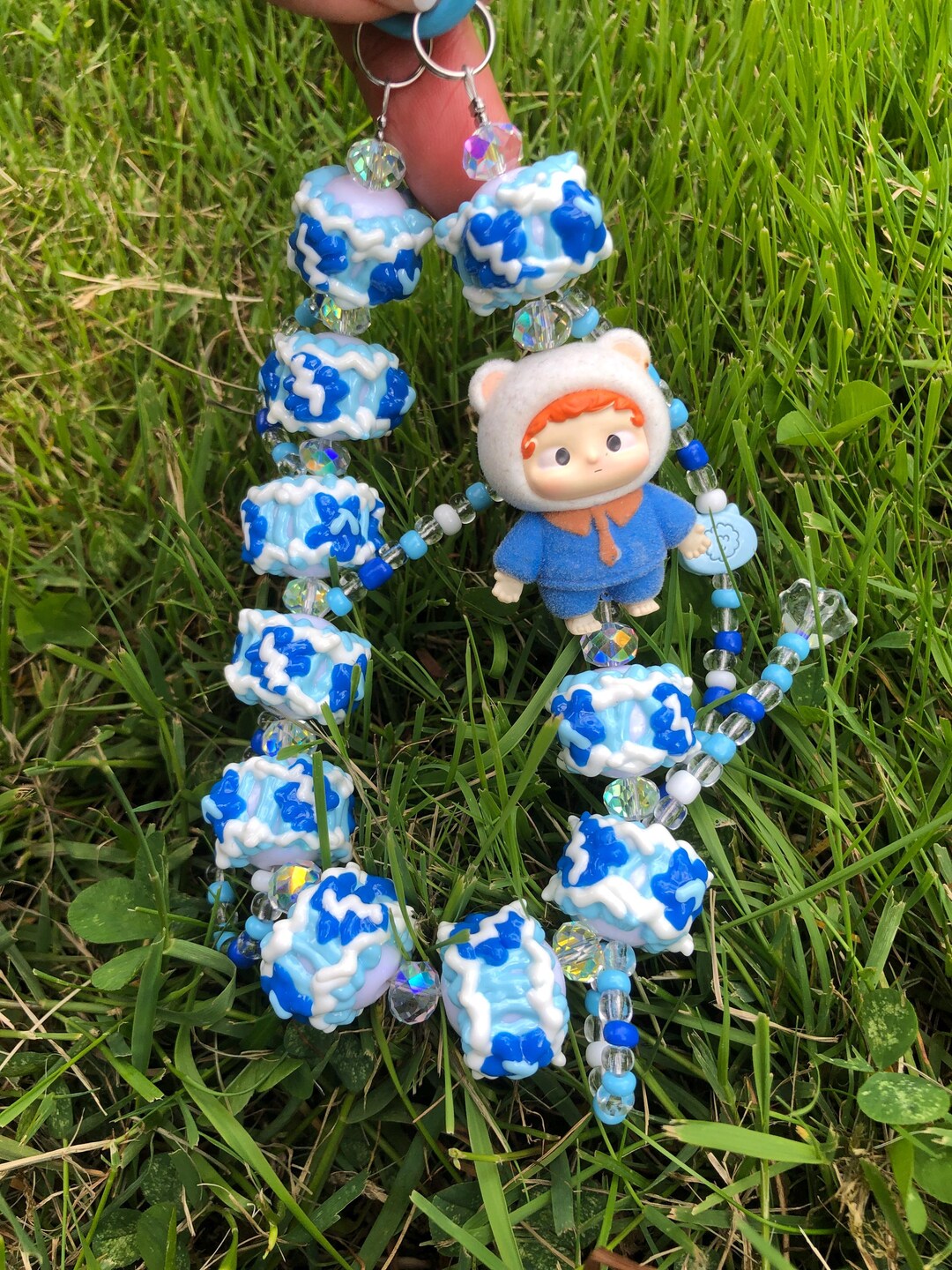 Hand-drawn Latex Blue Bead With OZAI Cute Bear Boy Handmade Keychains ...