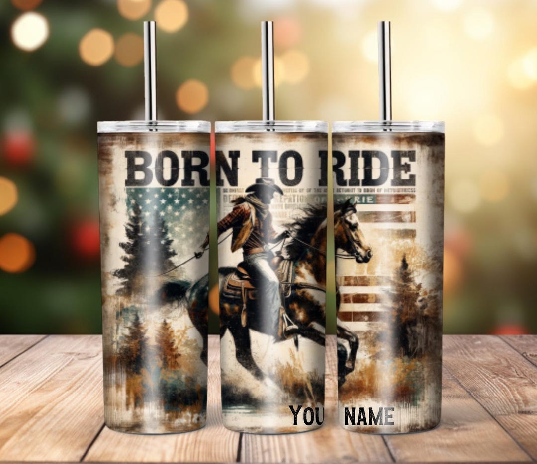 Born to Ride Western American Flag Cowboy 20oz. Stainless Steel ...