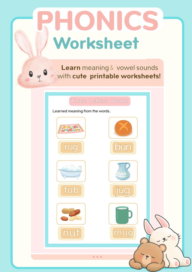 Phonics Worksheets Bundle | 65 Printable Pages | Short Vowels, Reading ...