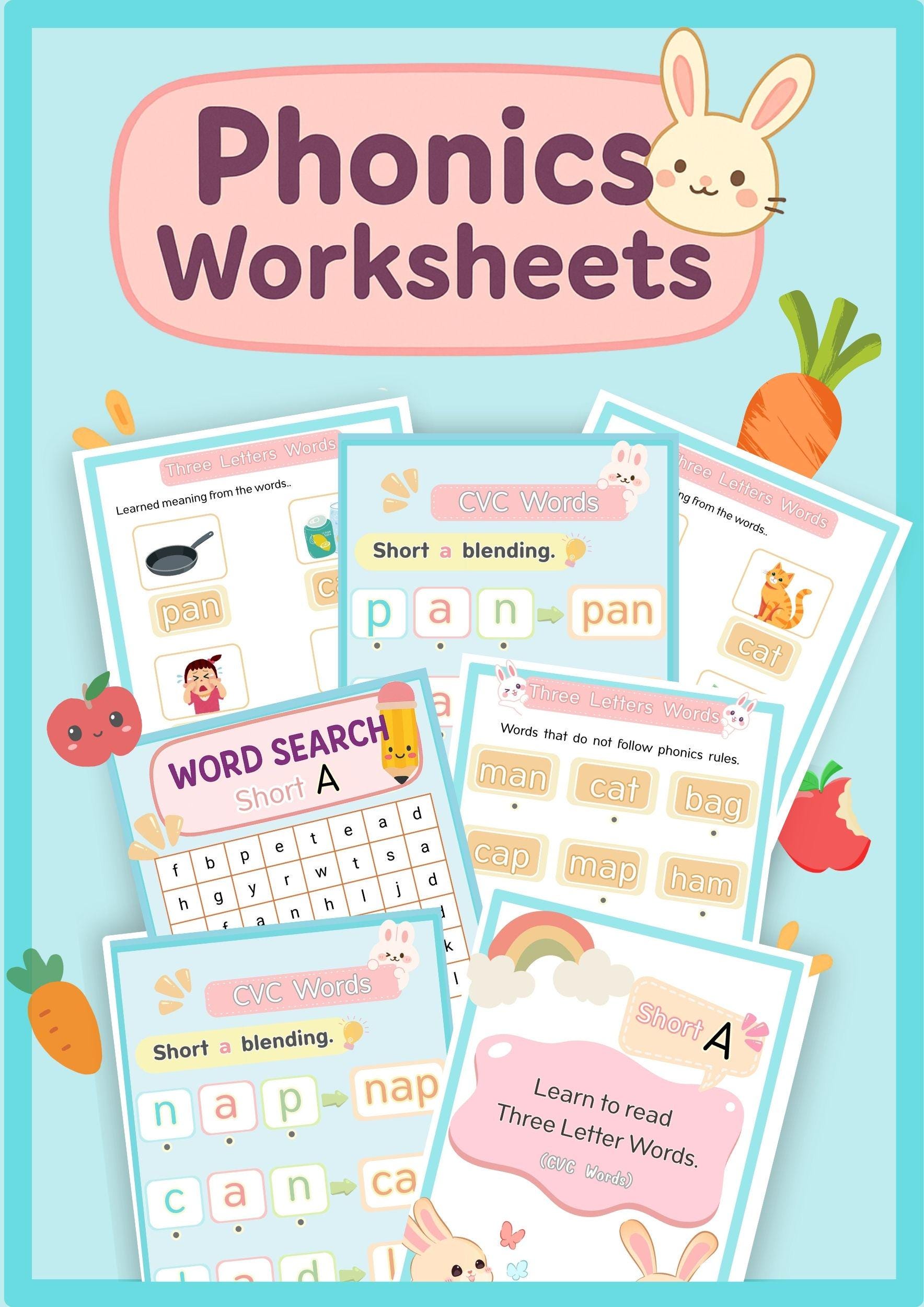 Phonics Worksheets Bundle | 65 Printable Pages | Short Vowels, Reading ...