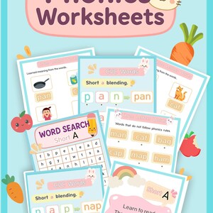 Phonics Worksheets Bundle | 65 Printable Pages | Short Vowels, Reading ...