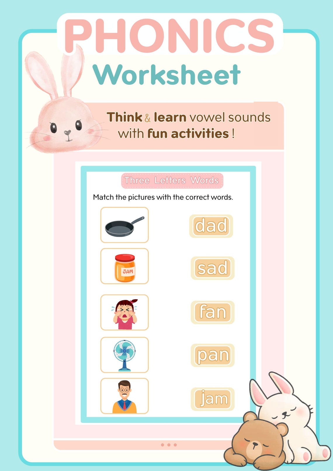 Phonics Worksheets Bundle | 65 Printable Pages | Short Vowels, Reading ...