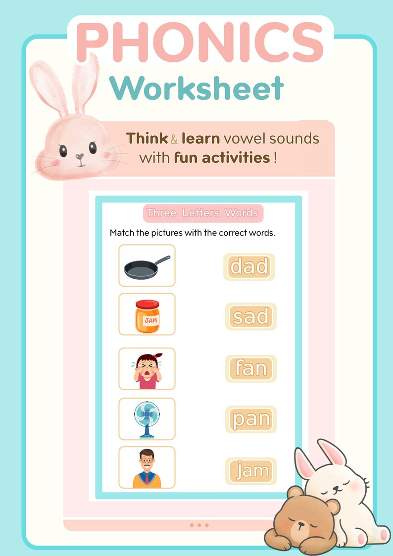 Phonics Worksheets Bundle | 65 Printable Pages | Short Vowels, Reading ...