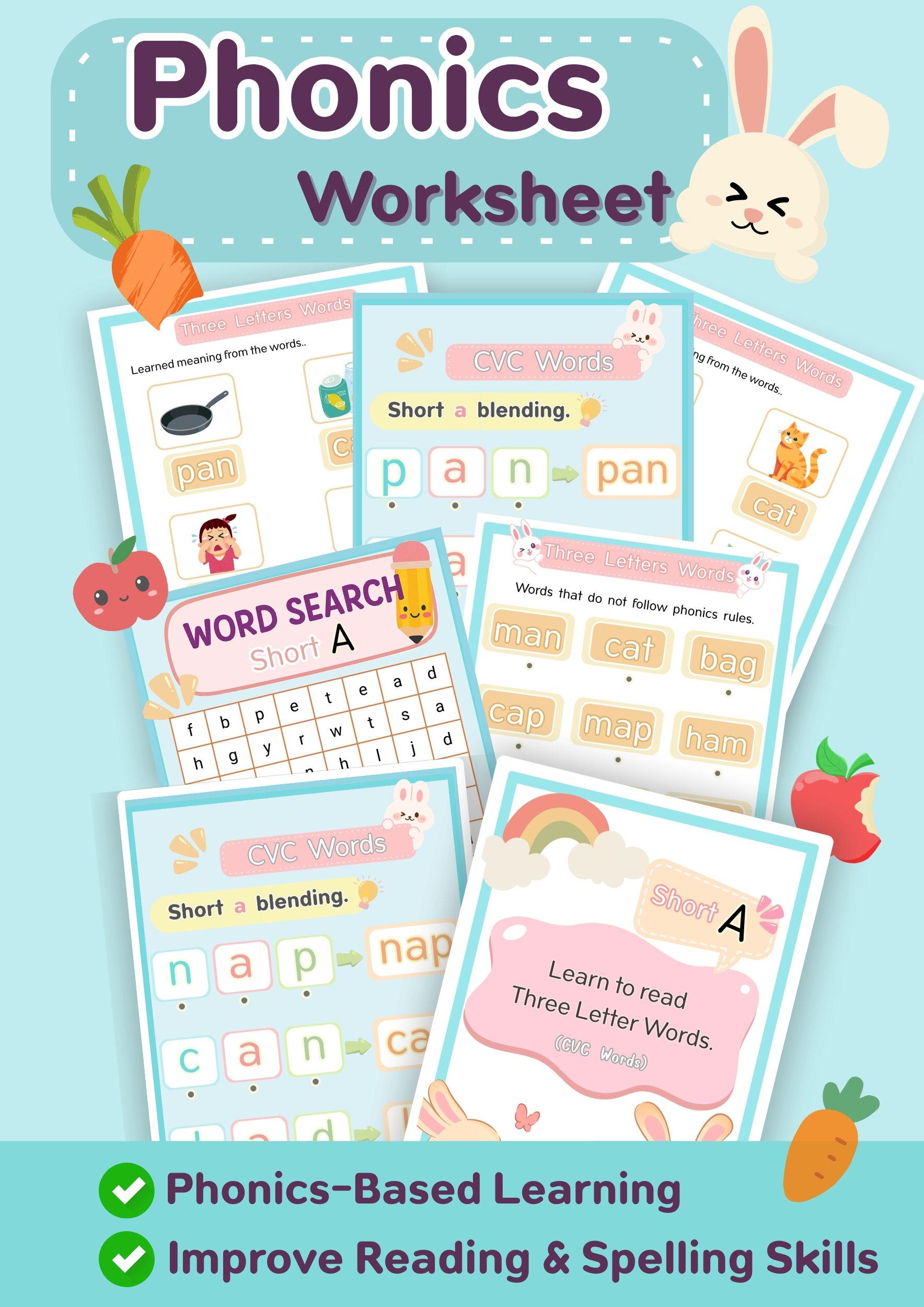 Phonics Worksheets Bundle | 65 Printable Pages | Short Vowels, Reading ...