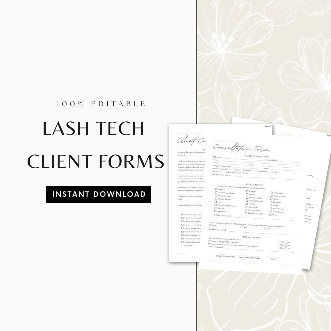 Eyelash Extension Forms, Editable Lash Consent Templates, Lash Tech ...