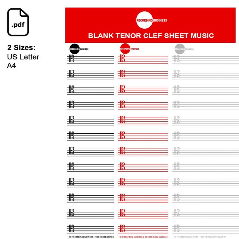 Tenor Clef Sheet Music, 12-staff Printable (US Letter & A4) (PDF) - Etsy