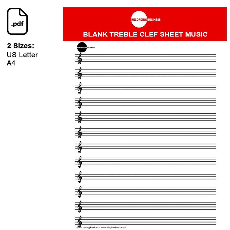 Blank Treble Clef Sheet Music (manuscript Paper) 12-staff Printable PDF ...