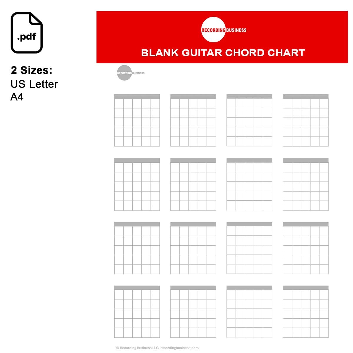 Blank Guitar Chord Chart Printable PDF (US Letter & A4 Size) | 16 Chord ...
