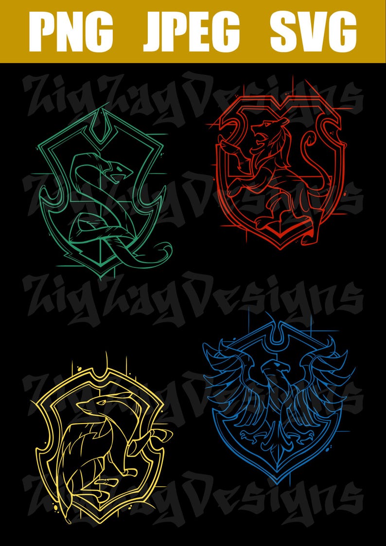 Wizard Crests, Houses, Lion, Raven, Snake and Badger, Svg, Png, Instant ...