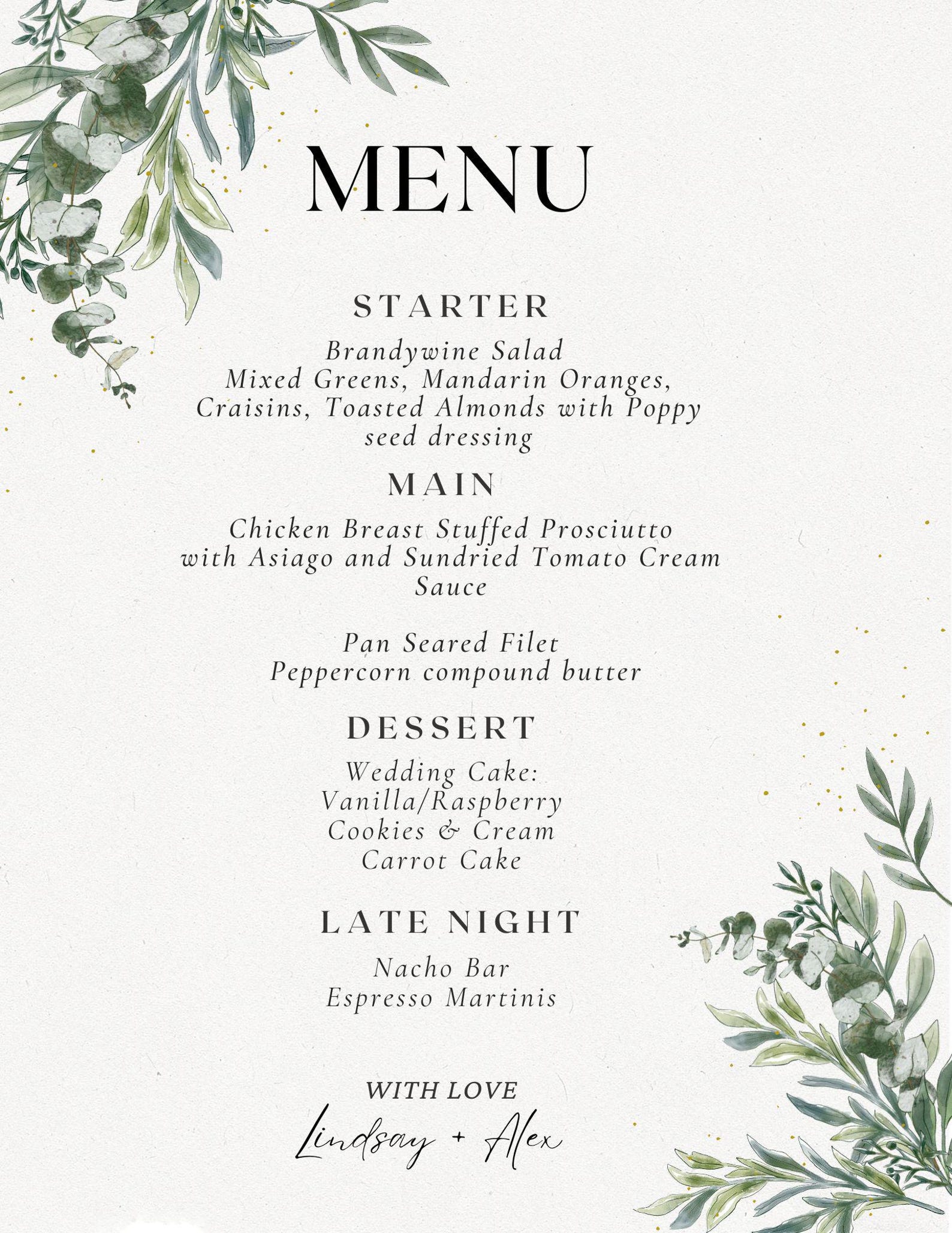 Wedding/event Menu Template- 2 Sided, Destination Wedding, Wedding ...