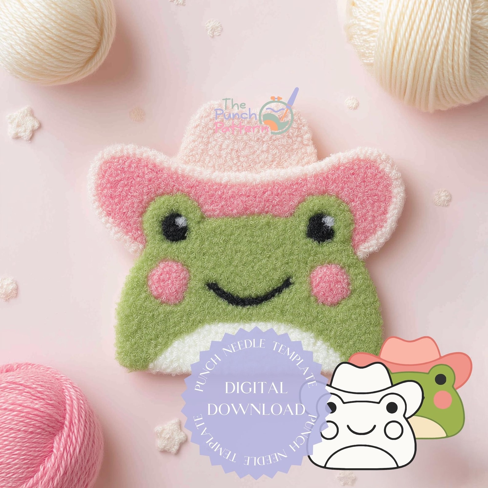 Cowgirl Frog Mug Rug L Punch Needle PNG Template L Digital Download L ...