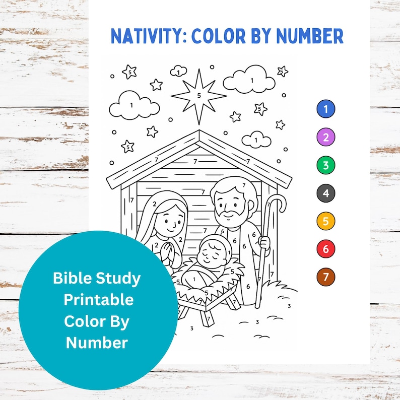 Nativity Color by Number: Jesus Birth Christmas Coloring Page (PDF ...