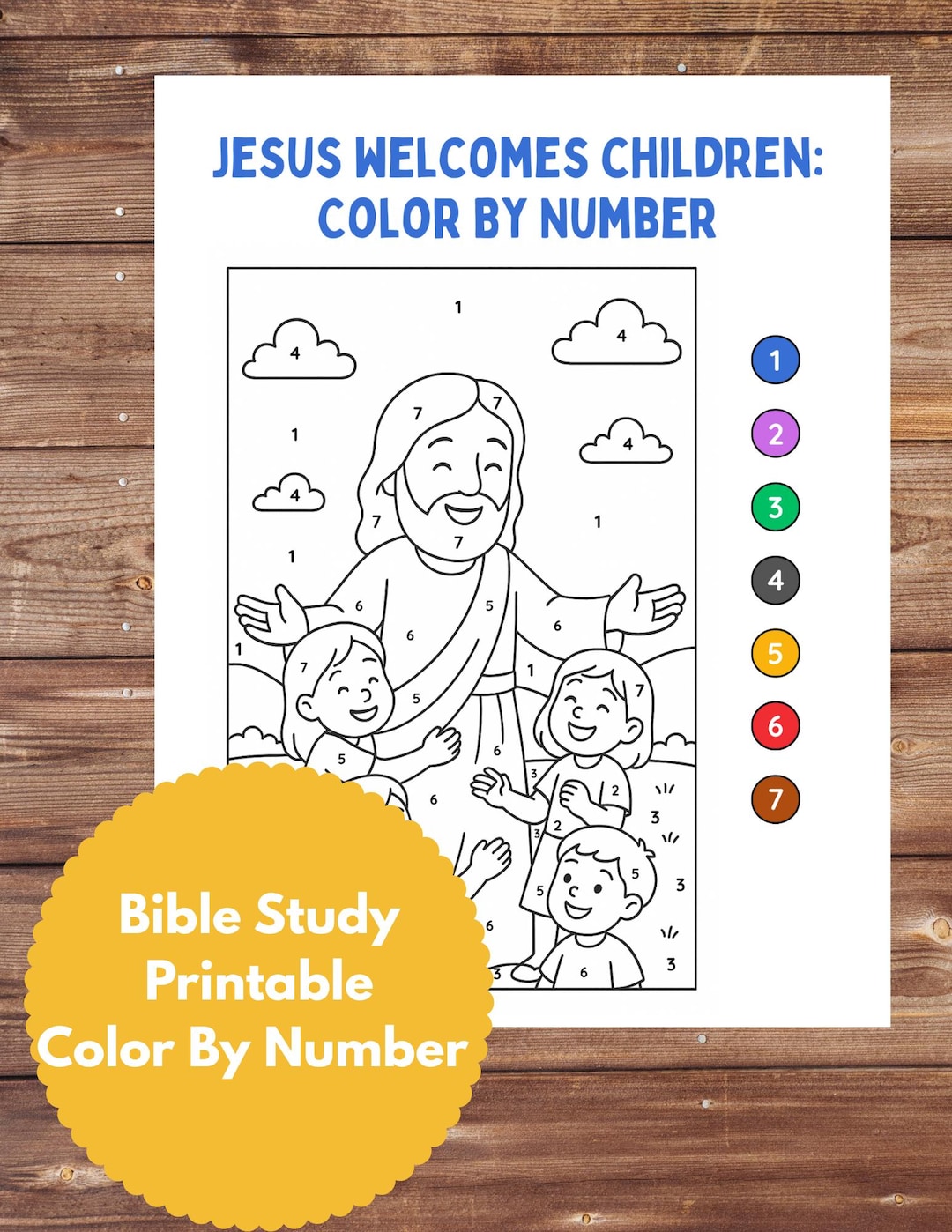Jesus Welcomes Children Color by Number: Bible Coloring Page (PDF ...