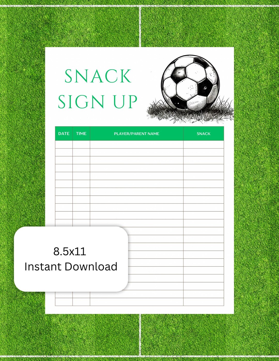 Soccer Snack Sign-up Sheet: Team Sports Scheduler (PDF Download) - Etsy