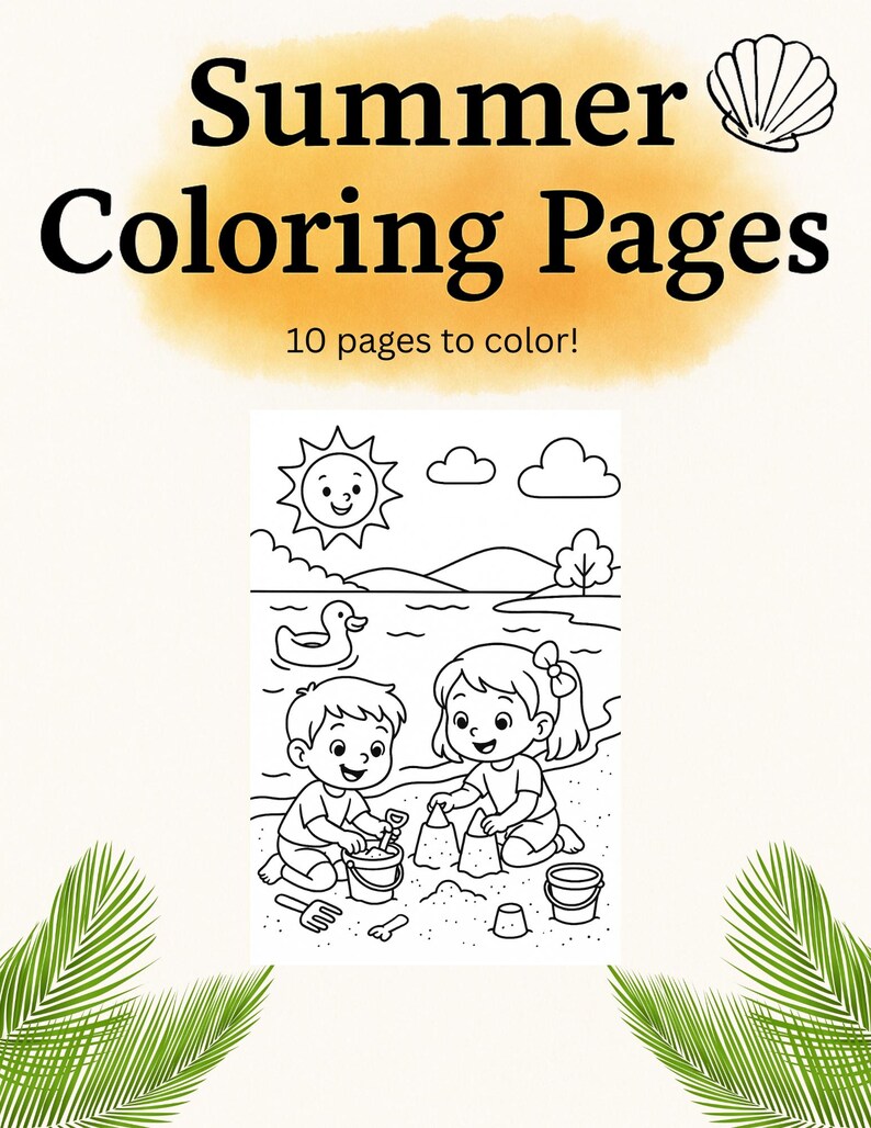 Printable Summer Coloring Pages, Digital Downloads Only, Beach Coloring ...