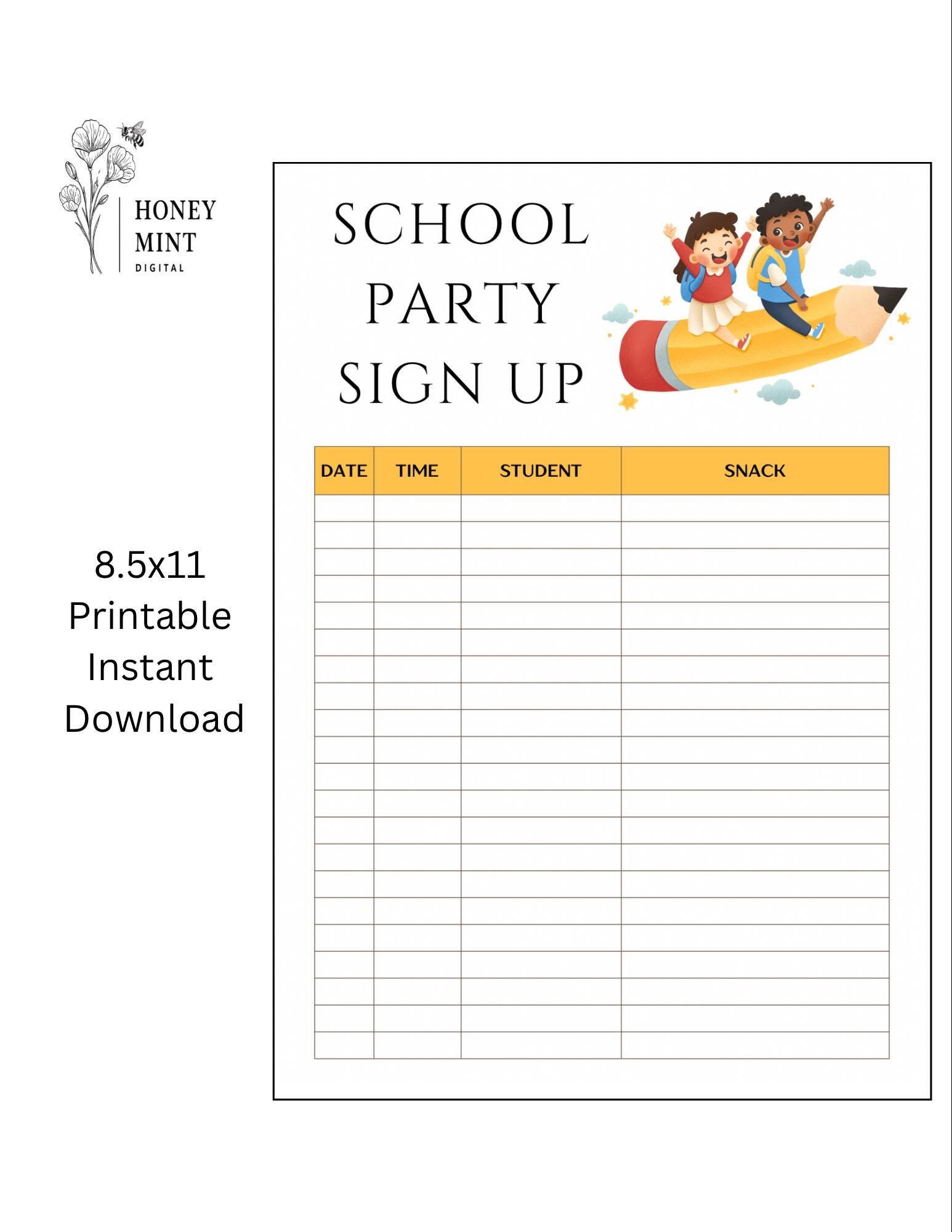 Printable School Party Sign-up Sheet: Classroom Snack Planner (PDF ...