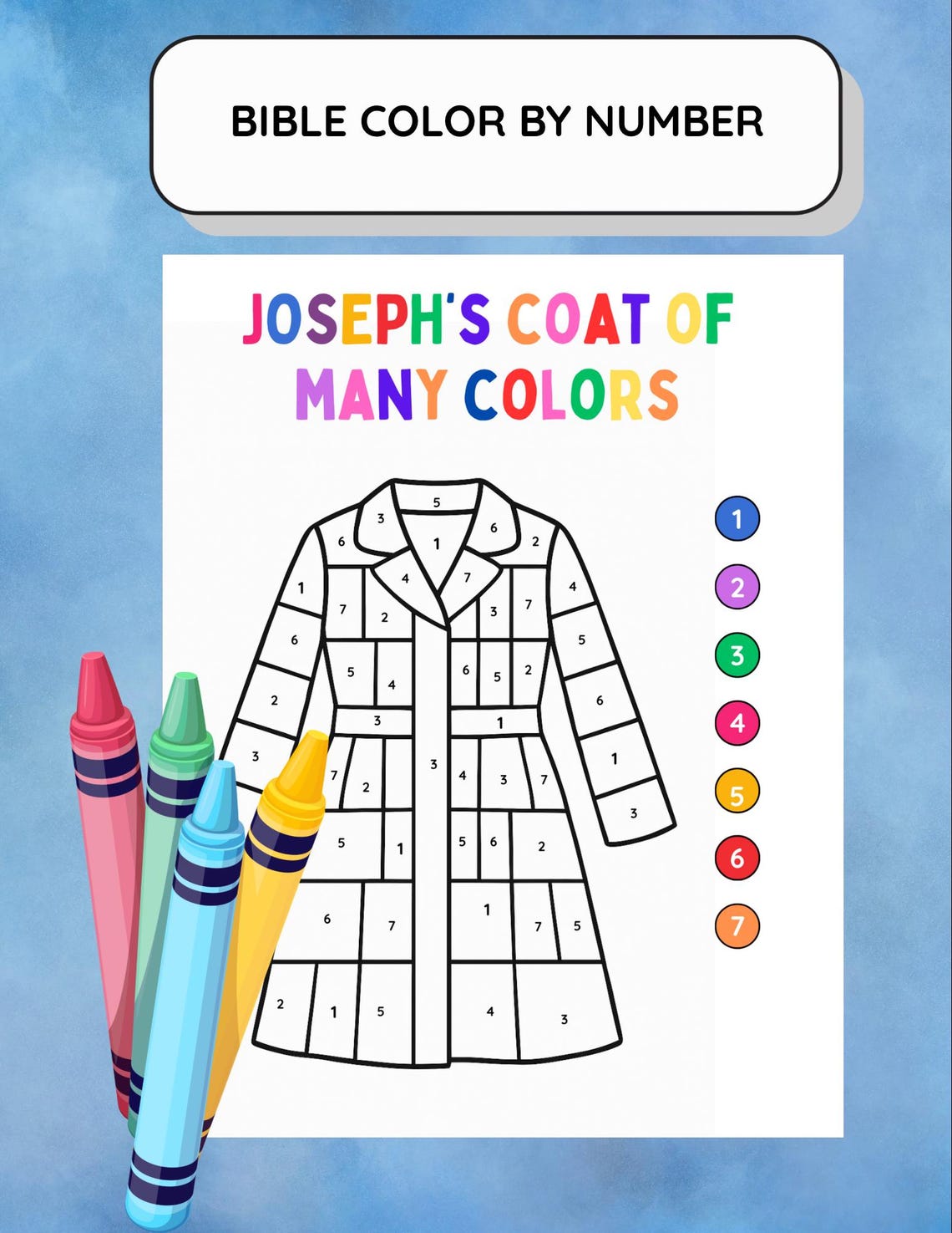 Joseph's Coat of Many Colors Color by Number: Bible Coloring Page (PDF ...